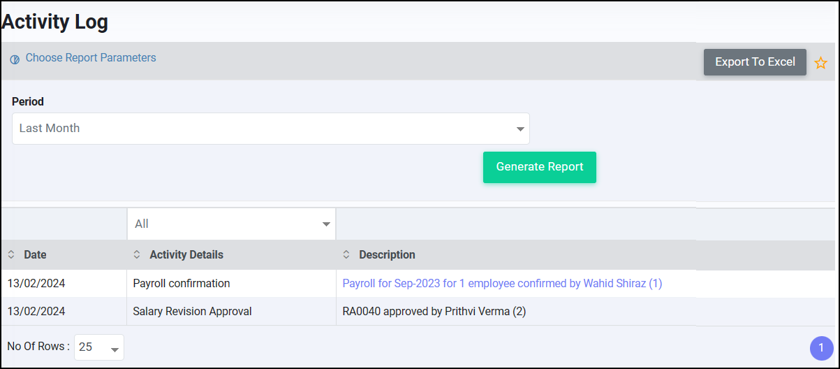Report - Activity Log