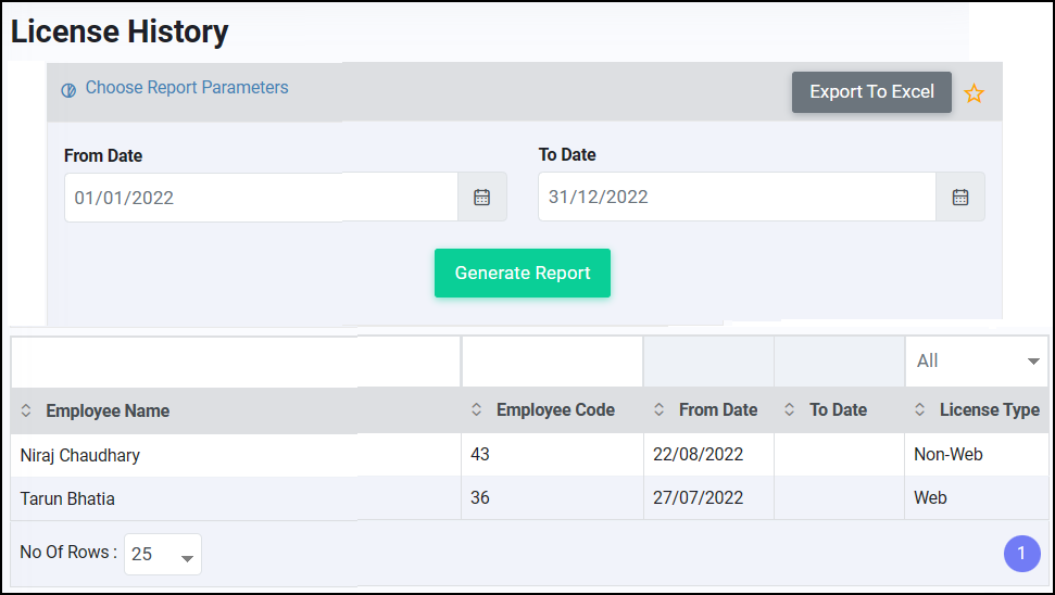 Report - License History